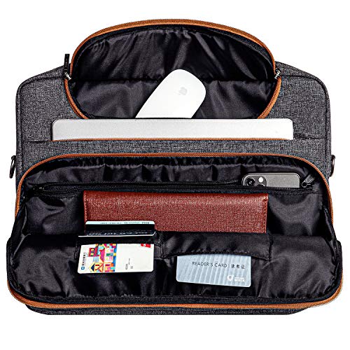 DOMISO 14 Inch Multi-Functional Laptop Sleeve Business Briefcase Waterproof Messenger Shoulder Bag for 14" Laptops/Chromebook/Ultrabook/Apple/Lenovo/HP/Dell/ASUS/Acer, Dark Grey