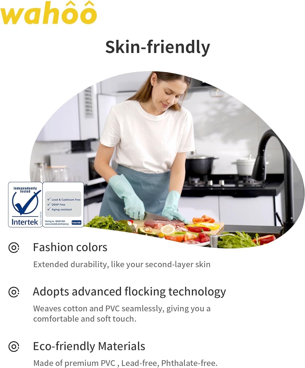 LANON wahoo Skin-Friendly Cleaning Gloves, Dishwashing Kitchen Gloves with Cotton Flocked Liner, Reusable, Non-Slip, Surf Spray, Small