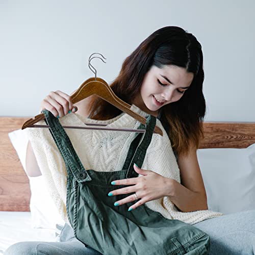 Nature Smile Wooden Suit Hangers 30 Pack Solid Wood Coat Clothes Hangers with Non Slip Bar and 360° Swivel Hook (Retro Color)
