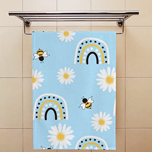 Hand Bath Towels 2 Pack Daisy Flower Bee Rainbows Absorbent Face Fingertip Towels for Bathroom Kitchen Gym Spa Soft Hair Drying Cloth Quick Dry, 30 x 15 Inch