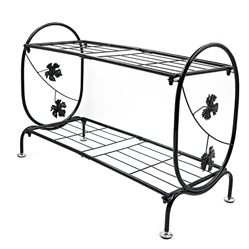 2-Tier Shoe Rack Stand, Metal Iron Wire Shoe shelf Storage Organizer, For Entryway, Hallway, and Closet Rustic Black 24"x10.5"x16.5"
