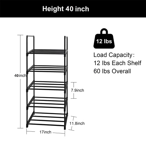 Easyhouse 5 Tier Metal Sturdy Shoe Rack, Narrow Shelf Organizer for Entryway, Closet, Bedroom