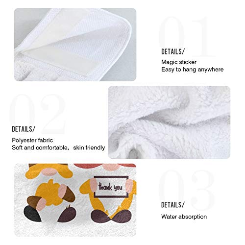 KOCOART Thanksgiving Day Gnomes Kitchen Hand Towels Thankful Hanging Tie Towel with Loop 2PCS, Soft Super Absorbent Fingertip Towel for Bathroom Washroom Guestroom Hotel 12x17 in