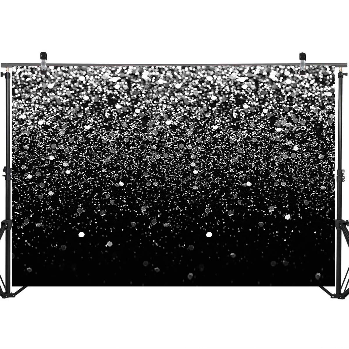 Mocsicka Black and Silver Backdrop Silver Glitter Bokeh Spots Wedding Decoration Photography Background 7x5ft Birthday Dance Party Baby Shower Photo Booth Backdrops