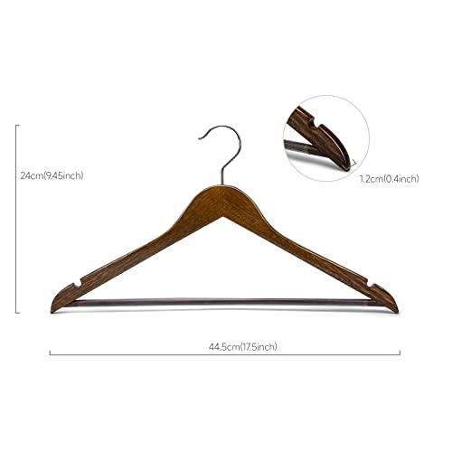 Nature Smile Wooden Suit Hangers 30 Pack Solid Wood Coat Clothes Hangers with Non Slip Bar and 360° Swivel Hook (Retro Color)