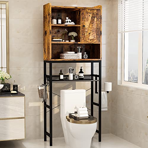 Lamerge Over The Toilet Storage Cabinet, Bathroom Toilet Rack, Freestanding Bathroom Organizer Over Toilet with Adjustable Shelf, Paper Hook, Space Saver Toilet Stands, Open Storage, Rustic Brown