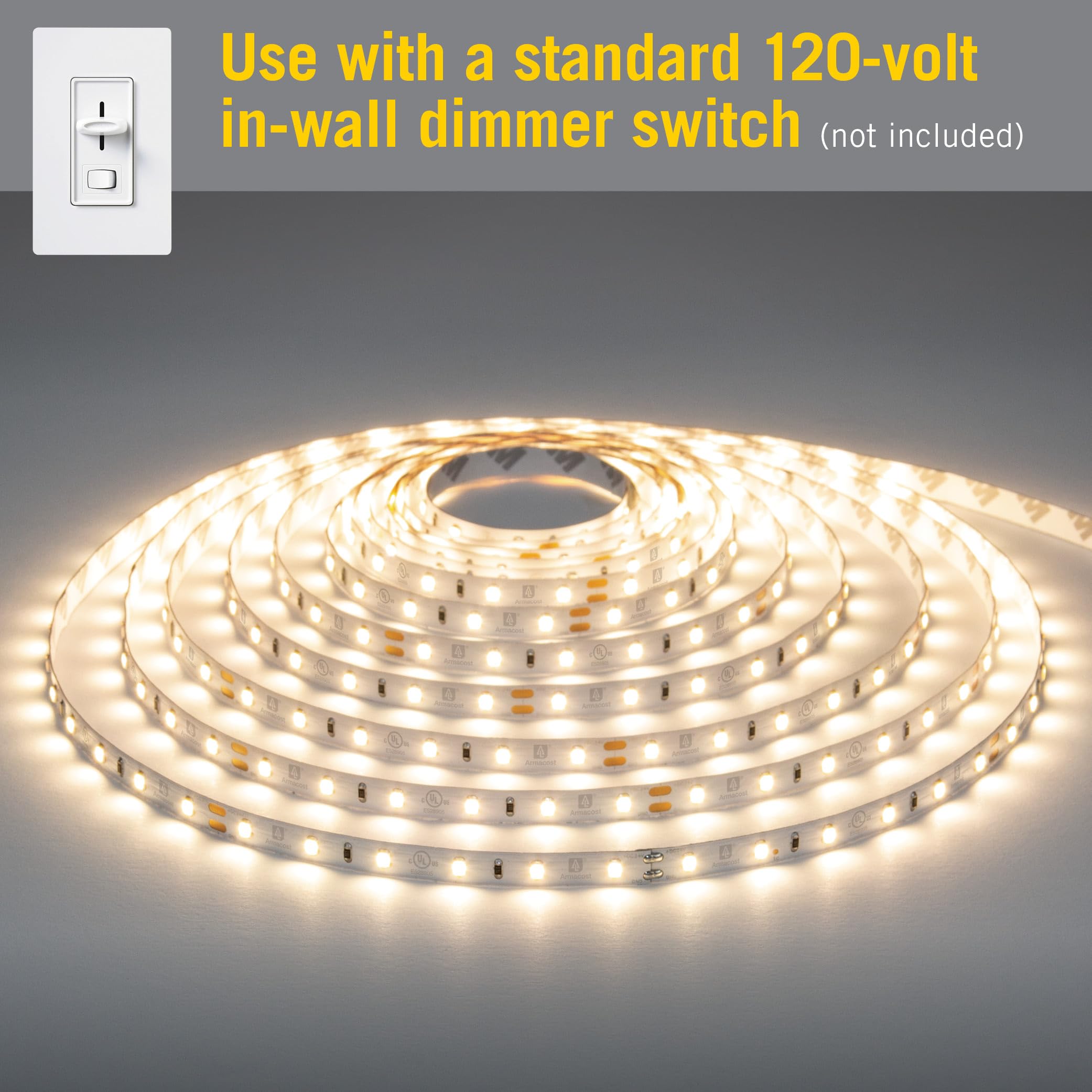 Armacost Lighting 421502 Ribbon Flex Home LED Tape Light Kit, 16 ft, AC Dimmable (3000K) 300 LED Lights