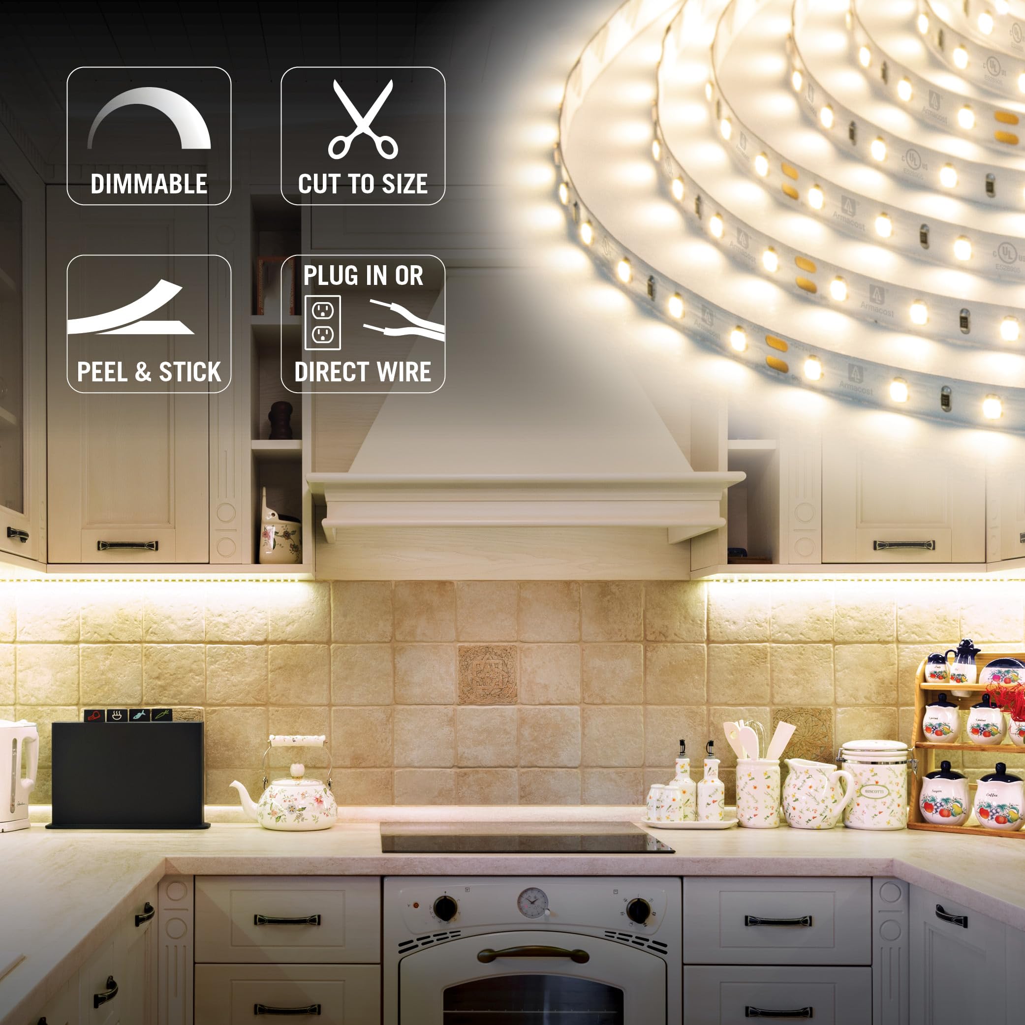 Armacost Lighting 421502 Ribbon Flex Home LED Tape Light Kit, 16 ft, AC Dimmable (3000K) 300 LED Lights