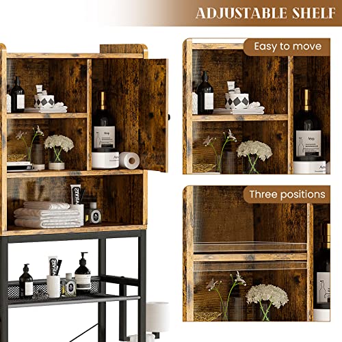 Lamerge Over The Toilet Storage Cabinet, Bathroom Toilet Rack, Freestanding Bathroom Organizer Over Toilet with Adjustable Shelf, Paper Hook, Space Saver Toilet Stands, Open Storage, Rustic Brown
