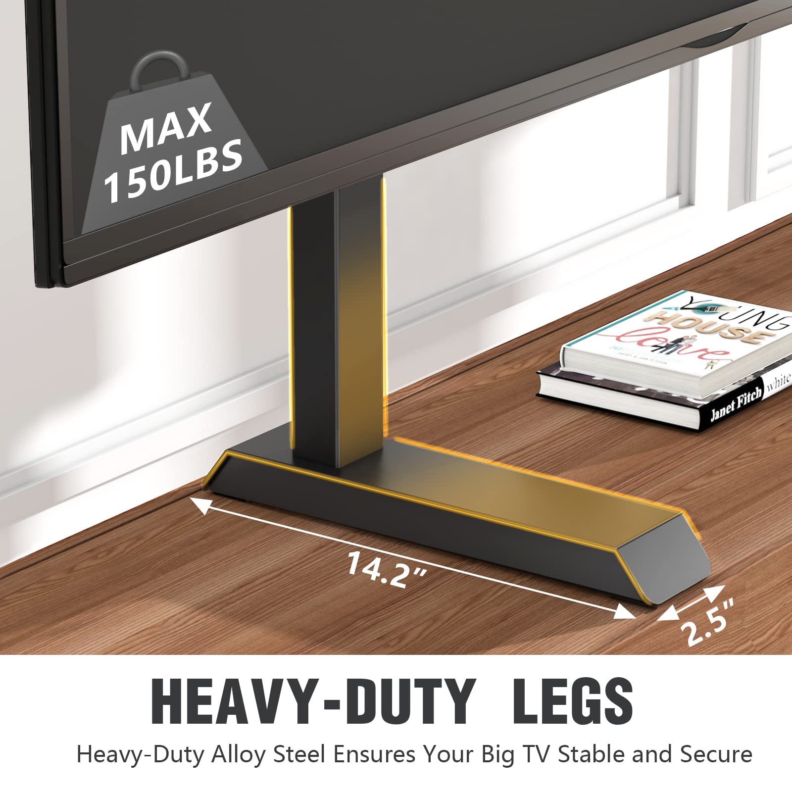 TVON Universal TV Stand Base for 55-90 Inch Flat/Curved TVs, Table Top TV Stand with 4 Level Height Adjustment and Heavy Duty Base, Holds up to 150 lbs