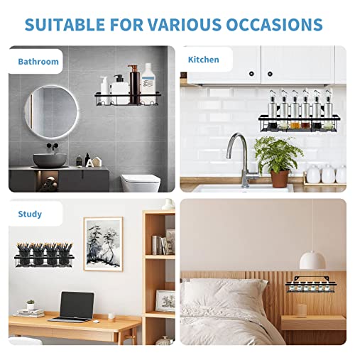 Oudvaker 4 Pack Shower Caddy Shelf Organizer Rack with Shower Soap Holder Wall Self Adhesive Suction Bathroom Set Decor Organization Shelves Kitchen Storage Spice Rack, Black
