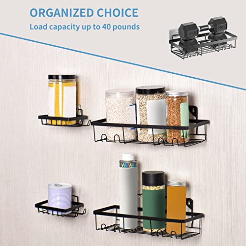Oudvaker 4 Pack Shower Caddy Shelf Organizer Rack with Shower Soap Holder Wall Self Adhesive Suction Bathroom Set Decor Organization Shelves Kitchen Storage Spice Rack, Black