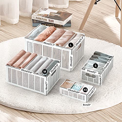 UNZIPE 2 Pack Closet Storage Bins with Handle, Plastic Storage Baskets Organizer Clothes Organizer for folded Clothes Closet Containers for Shelf, Large