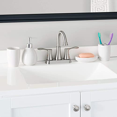 4 Piece Ceramic Bathroom Accessory Set with Soap Pump, Soap Dish, Toothbrush Holder & Tumbler, White