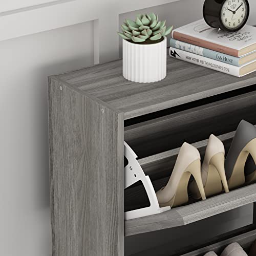 Homsee Modern Shoe Storage Cabinet with 3 Flip Drawers & Twill Louver Doors, Wood 3-Tier Shoe Rack Storage Organizer for Entryway, Hallway & Bedroom, Grey (22.4”L x 9.4”W x 42.3”H)