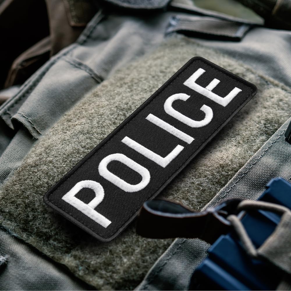 Police Federal Officer Embroidered Patch Set 4x10 and 2x5 Black Gray Hook Back