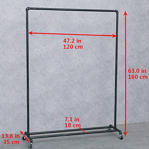 MBQQ Industrial Pipe Clothing Racks on Wheels,Heavy Duty Garment Racks Commercial Grade,Vintage Rolling Ballet Rack Clothes Display Rack Retail Display