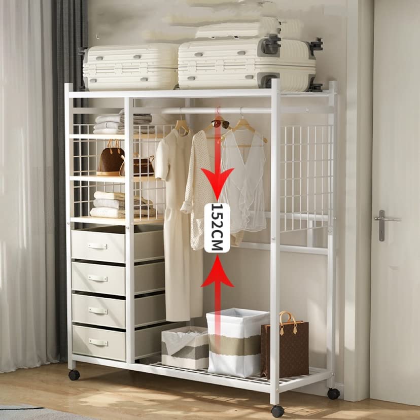 PETIARKIT Clothing Rack Heavy Duty Metal Clothes Rack with 4 drawers, Separate Closet Metal Closet for Hanging Clothes, White
