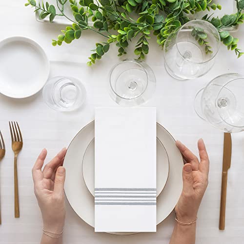 TURSTIN 200 Pack Disposable Dinner Napkins Paper Silver Guest Towels Disposable Soft and Absorbent Linen-Feel Paper Hand Towels Decorative Bathroom Napkins for Kitchen, Parties, Wedding
