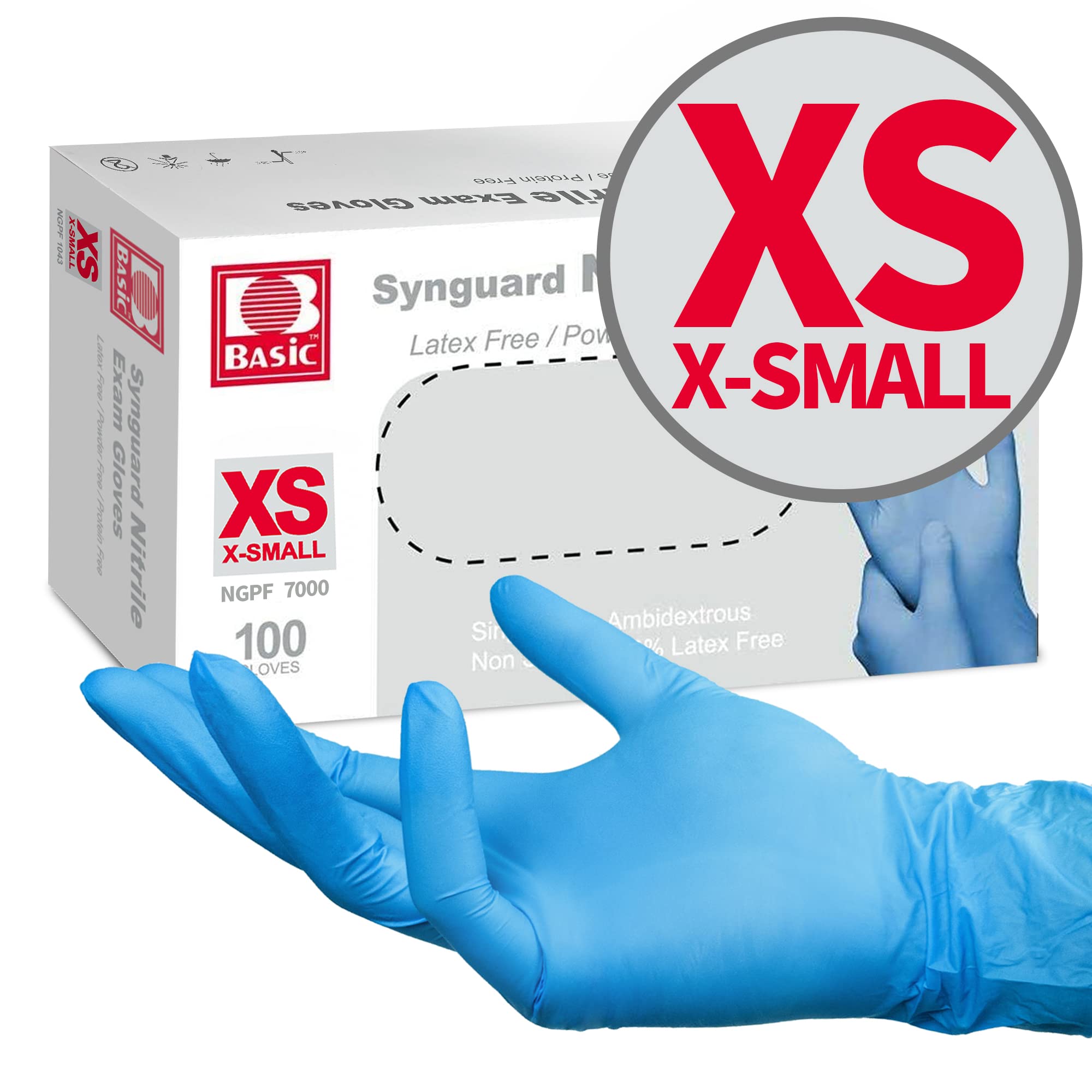 Basic Medical Blue Nitrile Exam Gloves - Latex-Free & Powder-Free - NGPF-7000 (Box of 100), X-Small