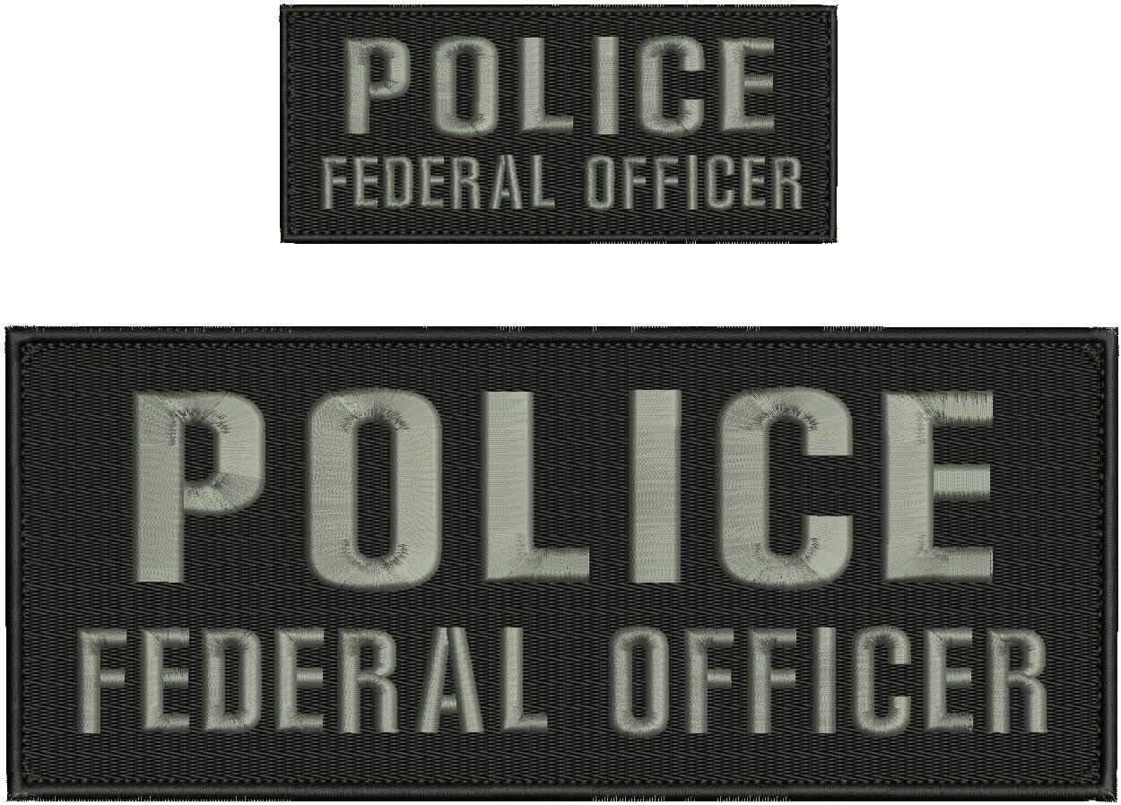 Police Federal Officer Embroidered Patch Set 4x10 and 2x5 Black Gray Hook Back