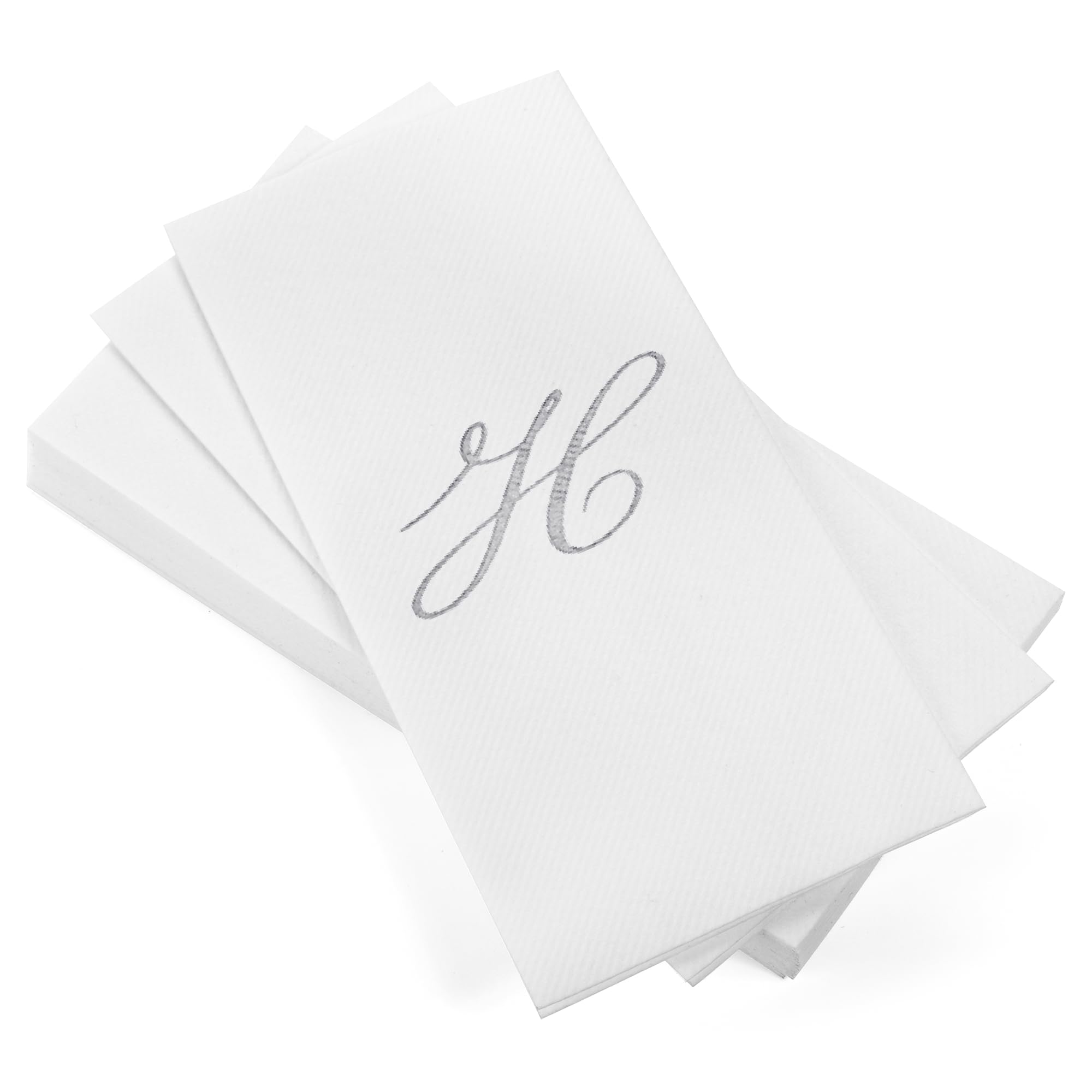 AH AMERICAN HOMESTEAD Disposable Hand Towels for Bathroom 50 Count - Guest Bathroom Essentials -Bathroom Paper Towels - Monogrammed Disposable Napkins - Wedding Napkins in Paper Towel Tray (Silver, H)