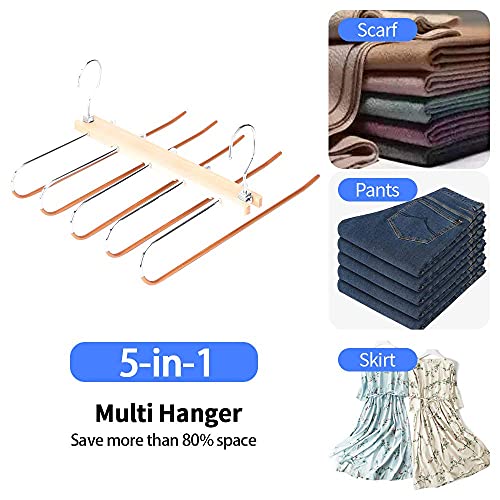 Houseke Magic Pants Hangers,Space Saving Closet Hangers 5 Layers 2 Uses Multi Functional Pants Rack,Clothes Organizer Rack for Clothes Trousers Scarves Ties(1 Pack)…