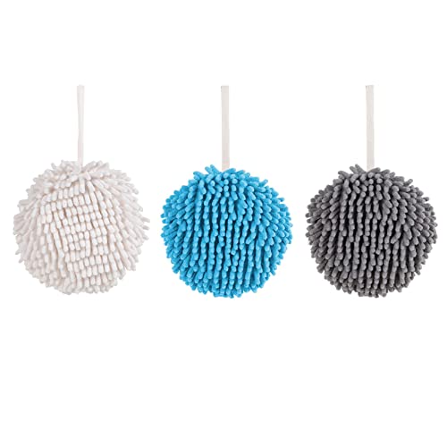 Emivery 3 Pack Chenille Hand Towels Soft Absorbent Microfiber Hanging Ball Towel Bathroom Kitchen Hand Drying Towels Wipe Cleaning