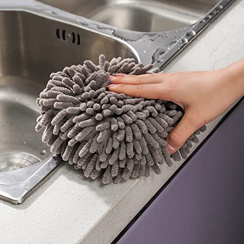 Emivery 3 Pack Chenille Hand Towels Soft Absorbent Microfiber Hanging Ball Towel Bathroom Kitchen Hand Drying Towels Wipe Cleaning
