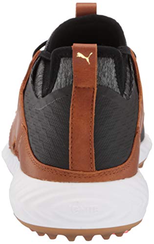 Puma Men's Ignite Pwradapt Caged Crafted Golf Shoe, Puma Black-Leather Brown-Puma Team Gold, 9
