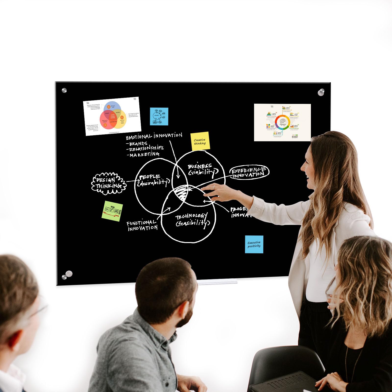QUEENLINK Black Dry Erase Board, 4' x 3' Magnetic Glass Whiteboard for Wall,48" x 36" Large Black Glass Magnetic Board with 1 Marker Tray and 3 Magnets for Office, Home, Classroom