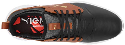 Puma Men's Ignite Pwradapt Caged Crafted Golf Shoe, Puma Black-Leather Brown-Puma Team Gold, 9