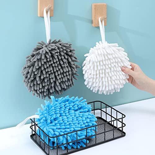 Emivery 3 Pack Chenille Hand Towels Soft Absorbent Microfiber Hanging Ball Towel Bathroom Kitchen Hand Drying Towels Wipe Cleaning