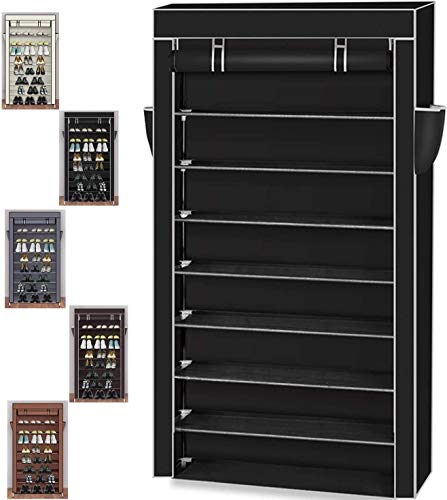 Shoe Rack 10 Tier Shoes Cabinet Storage Organizer Closet with Dustproof Nonwoven Fabric Cover, Store up to 45 Pairs of Shoes (Black Extra-Wide)