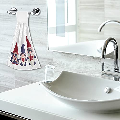 KOCOART Independence Day Kitchen Hand Towels Patriotic Gnomes Hanging Tie Towel 4th of July Dish Towels with Loop 2PCS, Soft Super Absorbent Fingertip Tie Towel Tea Dish Cloths for Bathroom