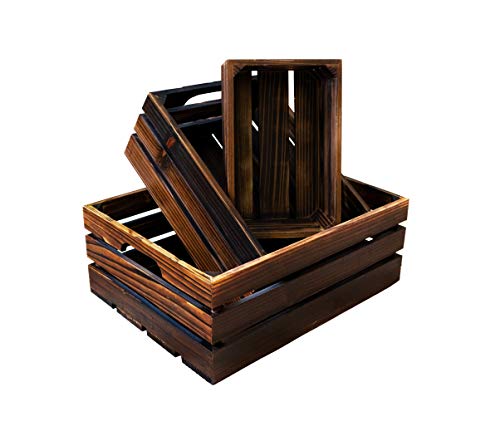 EZDC Set of 3 Nesting Wooden Crates, 16 x 12” Wall Mounted Wooden Basket, Storage Crates, Wooden Crate Box for Storage, Display Risers, Decoration