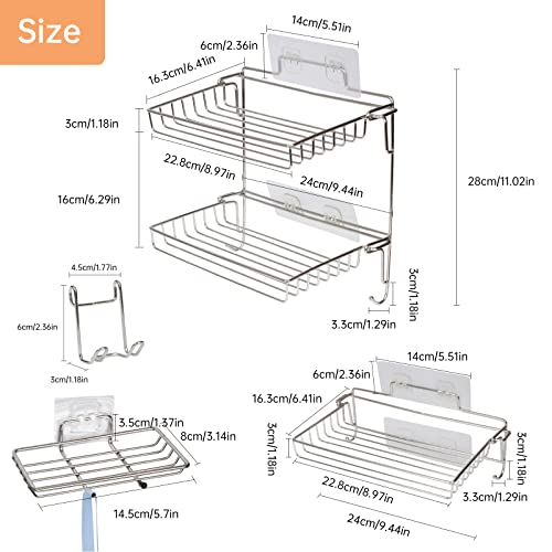 Luoer&Zima Shower Caddy 3-Layers Bathroom Shelf, No Drilling Traceless Adhesive Collapsible Bathroom Storage Organizer, Stainless Steel Rustproof Food Storage Basket 4 Pack