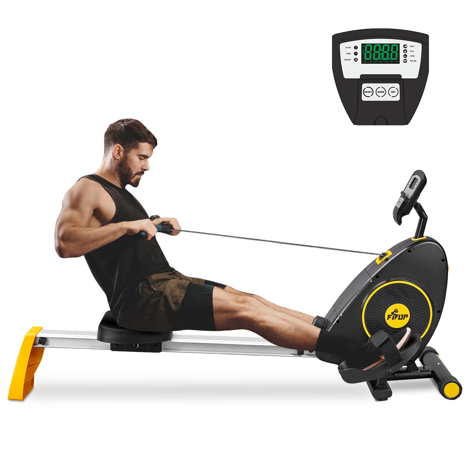FISUP Rowing Machine 265LB Weight Capacity for Home Use with LCD Monitor and Comfortable Seat Cushion,50 Inch Slide Rail Indoor Rowing Machine for Cardio Training