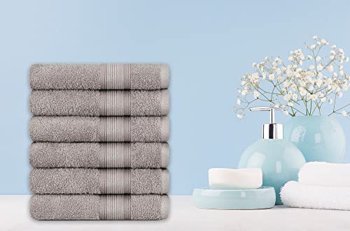 Adobella 6 Hand Towels, 100% Cotton, Premium Combed, 16 x 28 inches, Super Soft and Absorbent Hand Bathroom Towel, Quick Dry, Hotel Spa Quality, Light Gray (Pack of 6)