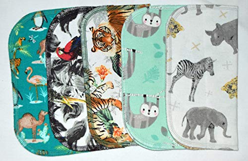 2 Ply Printed Flannel 8x8 Inches Set of 5 Little Wipes Zoological Wildlife