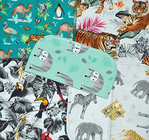 2 Ply Printed Flannel 8x8 Inches Set of 5 Little Wipes Zoological Wildlife