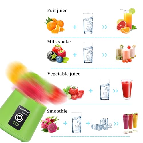 Portable Blender Cup,Electric USB Juicer Blender,Mini Blender Portable Blender For Shakes and Smoothies, Juice,380ml, Six Blades Great for Mixing,Green
