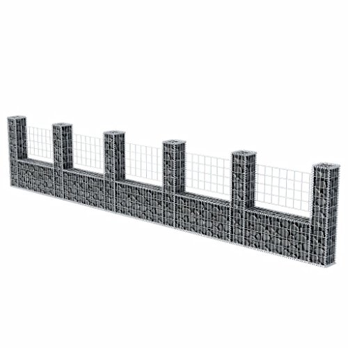 Festnight Gabion Wall U Shaped Weather Resistant Galvanized Steel Stone Basket Wire Wall Garden Edging Cage Walls Panels 224.4 x 7.9 x 39.4 Inches (L x W x H)