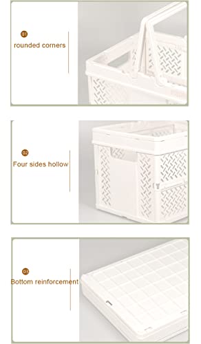 [2-Pack] Plastic Baskets for Shelf Storage Organizing, Durable and Reliable Portable Folding Storage Crate, Ideal for Home Kitchen Classroom and Office Organization, Bathroom Storage-Yellow