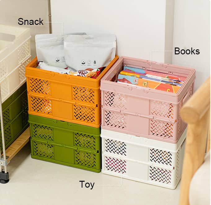[2-Pack] Plastic Baskets for Shelf Storage Organizing, Durable and Reliable Portable Folding Storage Crate, Ideal for Home Kitchen Classroom and Office Organization, Bathroom Storage-Yellow