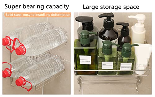 Luoer&Zima Shower Caddy 3-Layers Bathroom Shelf, No Drilling Traceless Adhesive Collapsible Bathroom Storage Organizer, Stainless Steel Rustproof Food Storage Basket 4 Pack