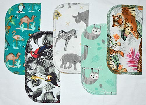 2 Ply Printed Flannel 8x8 Inches Set of 5 Little Wipes Zoological Wildlife