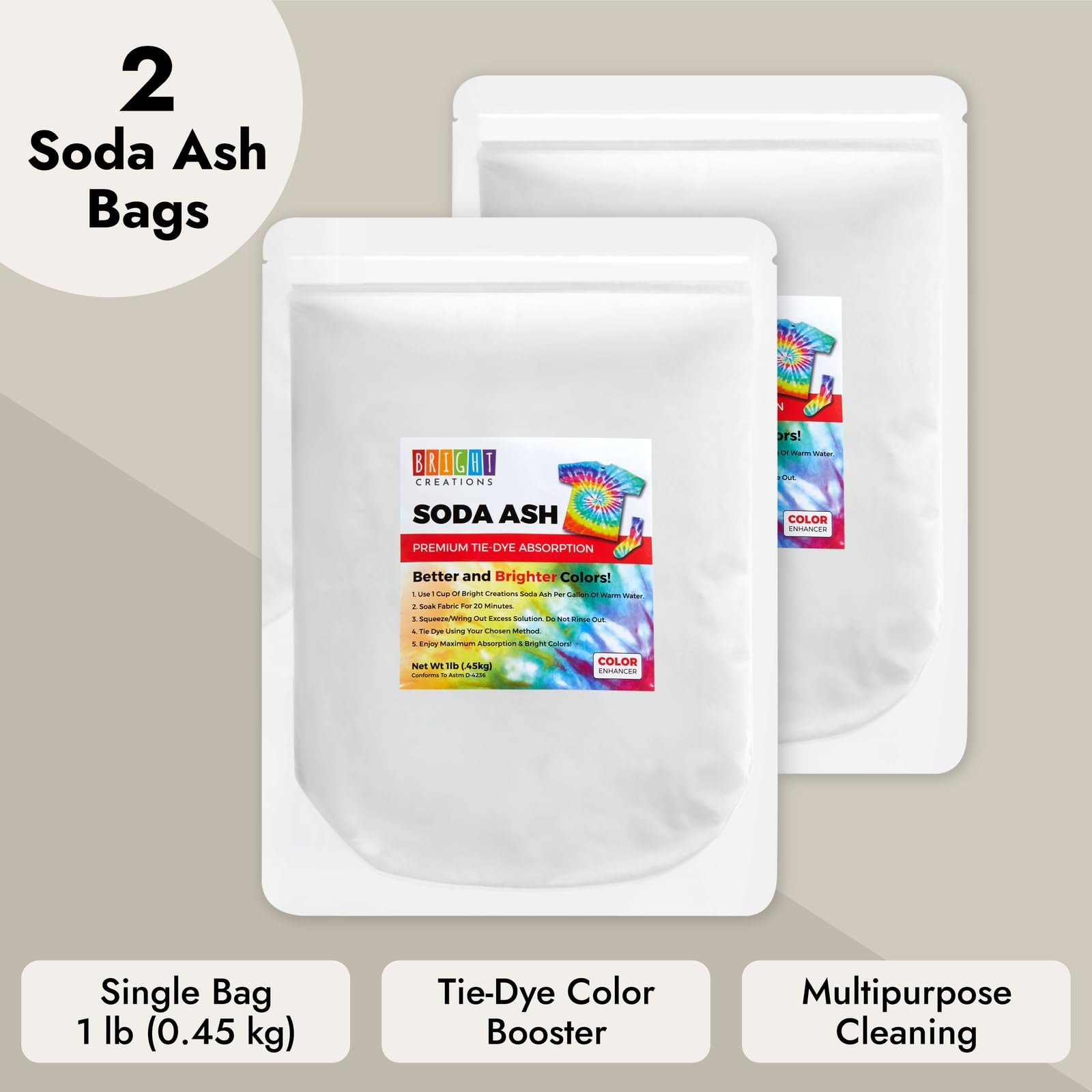 Bright Creations 2 Pack Soda Ash for Tie Dye Shirts, DIY Projects, Arts and Crafts (2 lbs in Total) - Soda Ash Dye Fixer & Tie Dye Powder