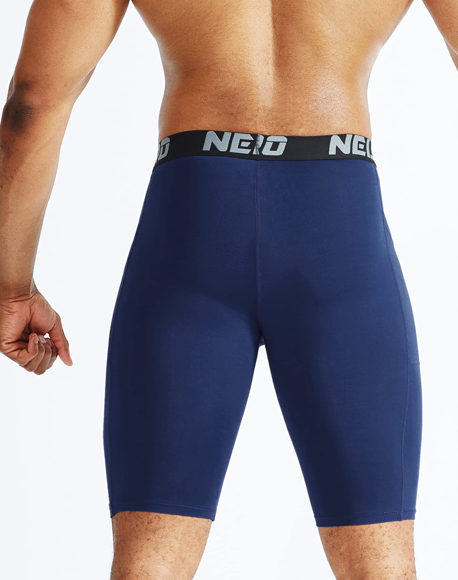 NELEUS Men's 3 Pack Compression Shorts with Pockets Dry Fit Yoga Running Shorts,6063,Black/Grey/Navy Blue,US 2XL,EU 3XL