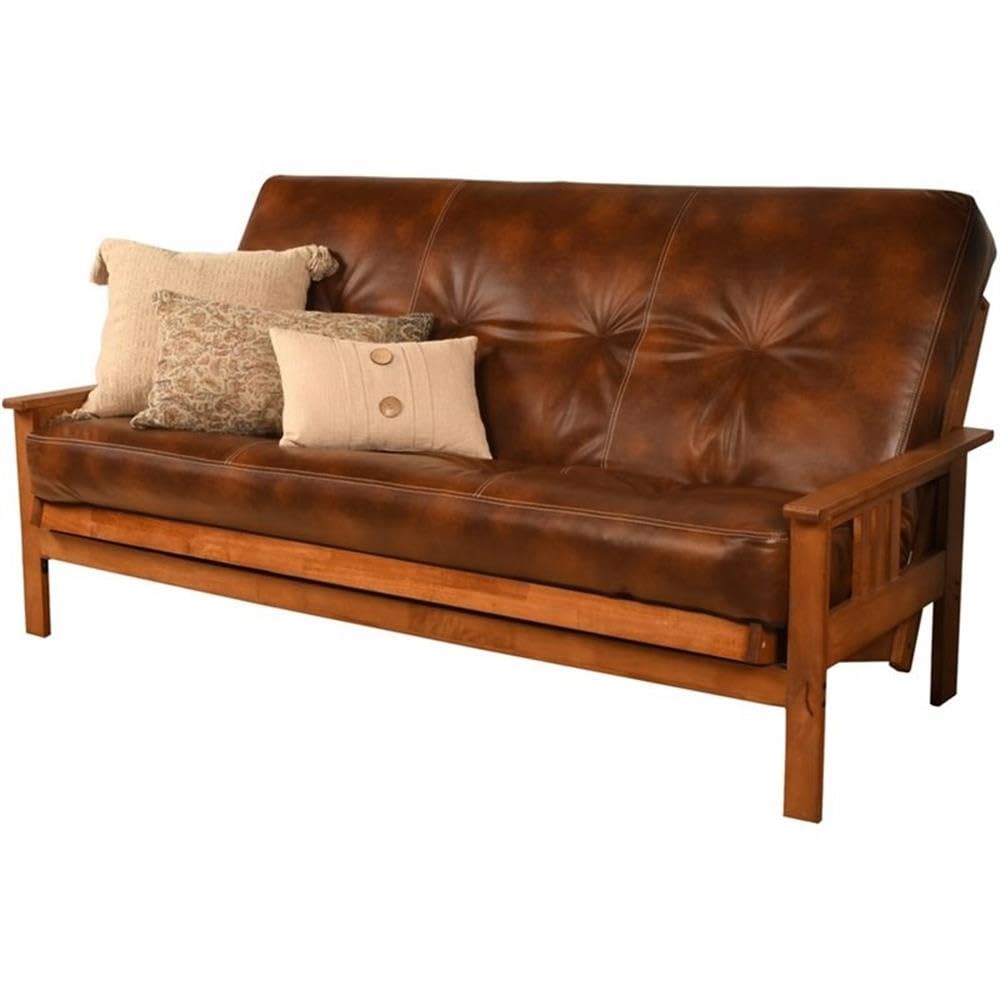 Kodiak Furniture 75" Traditional Polyester & Leather No-Flip Futon Mattress with Decorative Tuft, Coil-Hinged Innerspring, in Brown Finish, Frame Not Included